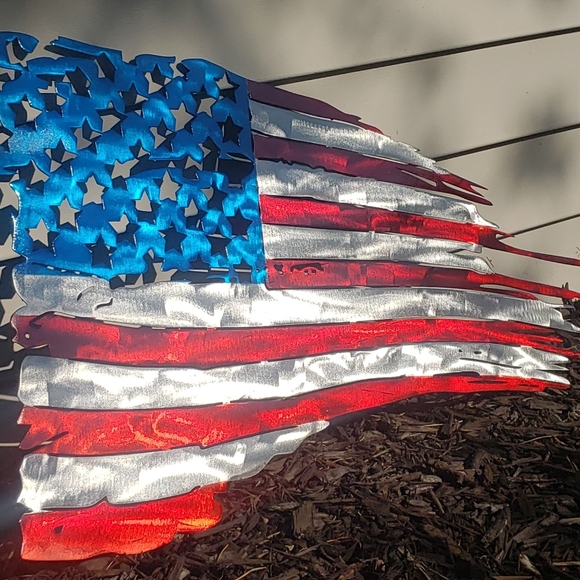 Wall Decor | Tattered Flag Using Red And Blue Anodized Spray Paint With ...
